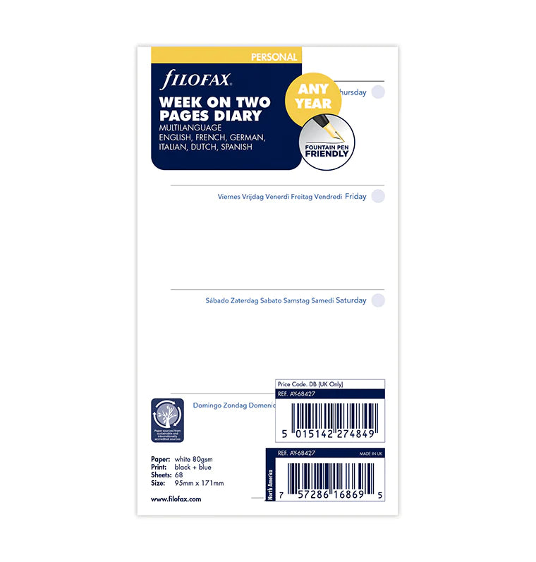 Any Year Week On Two Pages Diary - Personal | Filofax – Filofax AP
