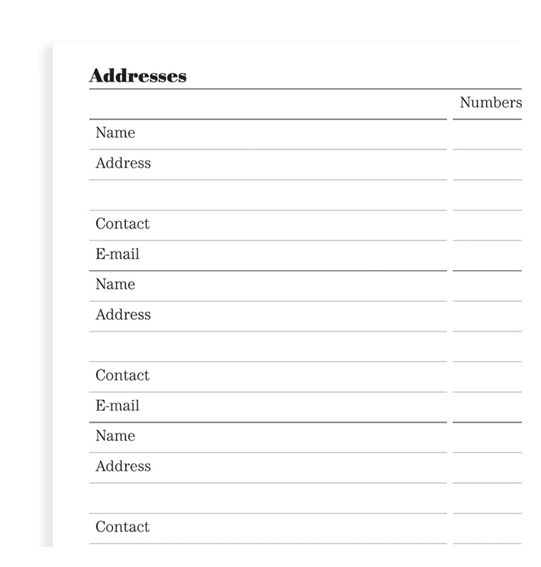 Name, Address, Contact, Email, Telephone Deskfax Refill | Filofax ...